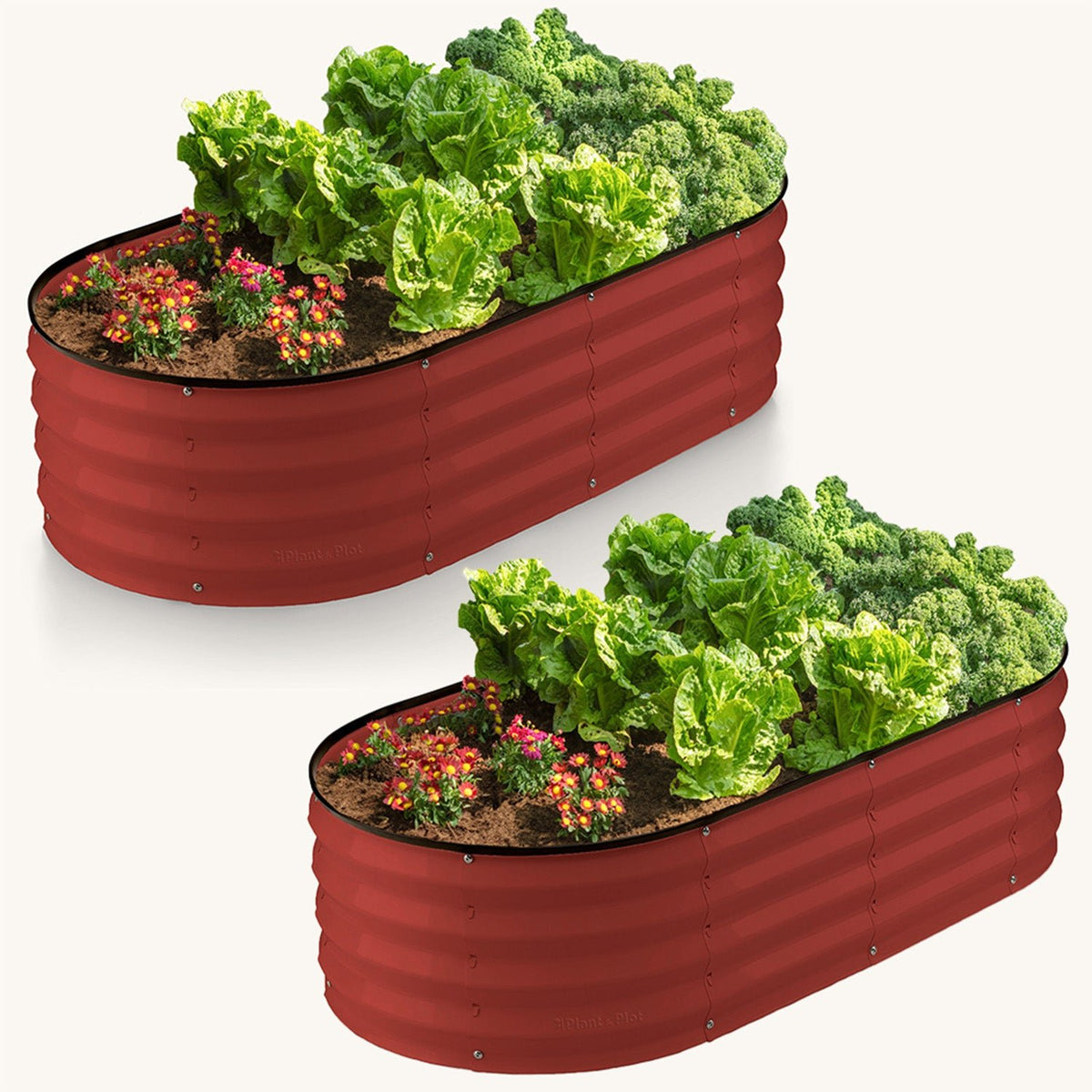 4x2x1 ft 2 Pcs Dark Red Oval Raised Garden Bed – Plant & Plot