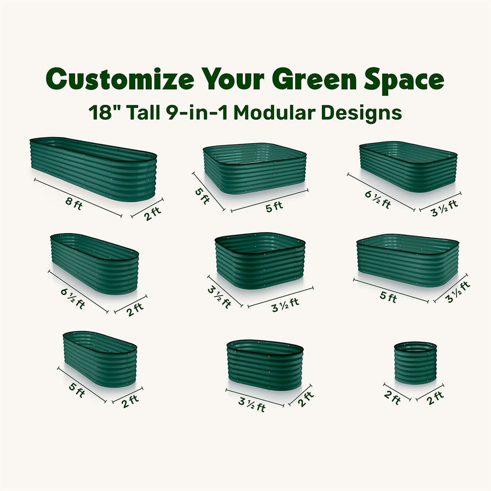 9 in 1 Modular Dark Green Raised Garden Bed 8×2×1.5 ft – Plant & Plot